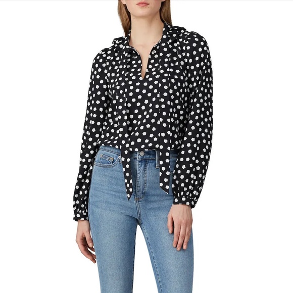 kate spade | Tops | Kate Spade New York Cloud Polka Dot Blouse Black ...